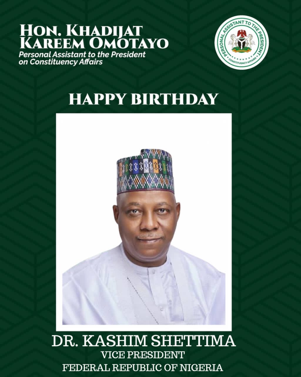 Hon. Khadijat Kareem Felicitates with Vice President, Kashim Shettima ...